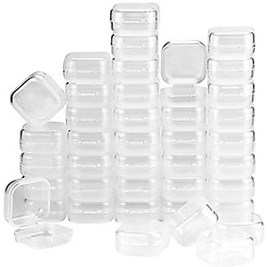 UPlama 40Pack Square Mini Clear Plastic Bead Storage Containers Box With Hinged Lid, Small Box Jewelry Earplugs Storage Box For Items,Earplugs,Pills,Tiny Bead,Jewerlry Findings(1.38x1.38x0.7Inch)
