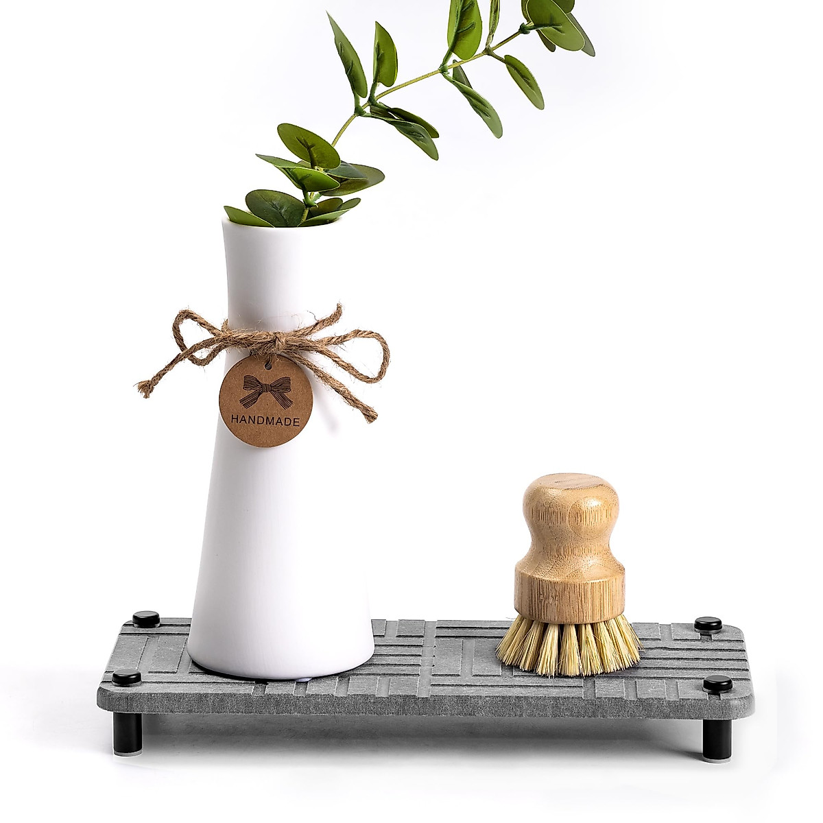 Fast Drying Stone Sink Caddy, Instant Dry Organizer Rack, Diatomaceous Earth Soap Stand Tray for Kitchen Sink, Water Absorbing Stone, Sponge Holder Dispenser for Bathroom Counter, Dark Gray