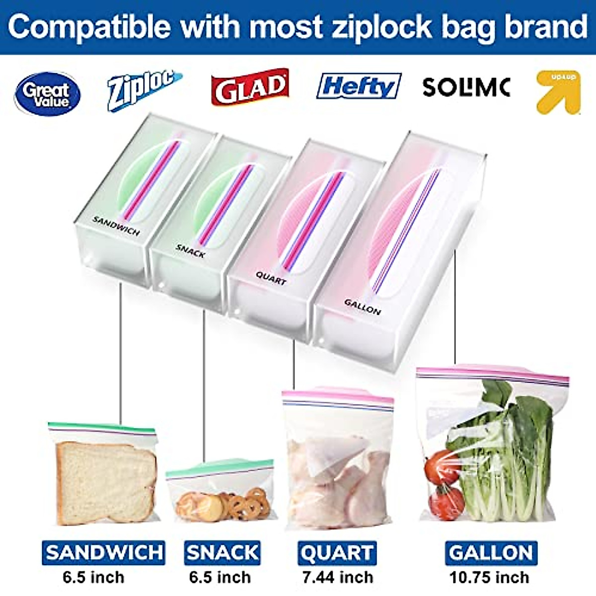 Urvoix Ziplock Bag Storage Organizer, 4 Pcs Acrylic Baggie Organizer, Food Storage Bag Organizer for Kitchen Drawer Compatible with Gallon, Quart, Snack, Sandwich Variety Size Bags