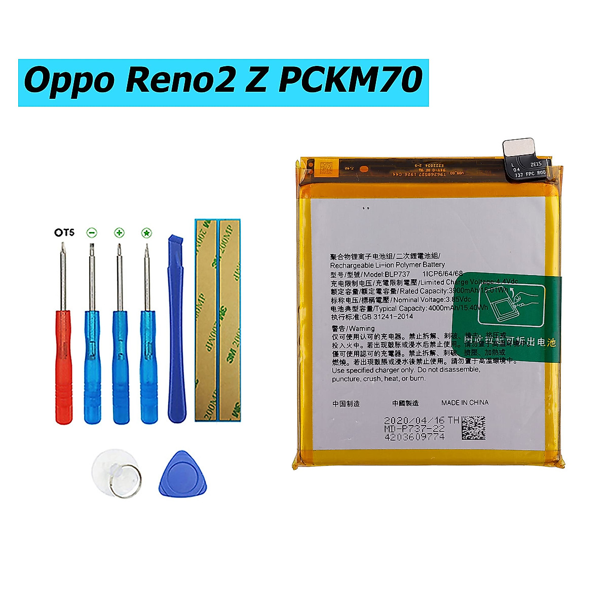 Vvsialeek BLP737 Replacement Battery Compatible with Oppo Reno2 Z PCKM70, PCKT00, PCKM00, CPH1945, CPH1951, PCKM80 with Toolkit