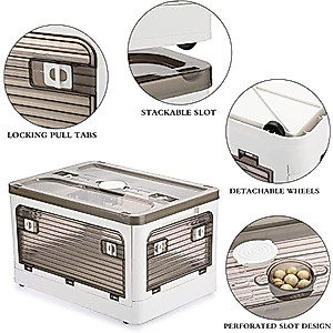 2Pack 44 Qt Collapsible Storage Bins with Lids, 10 Gal Foldable Plastic Storage Box with Wheels, Clear Storage Containers, Stackable Storage Bins, Containers for Organizing, Storage Box with Door