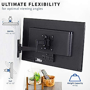 VIVO Full Motion Wall Mount for up to 27 inch LCD LED TV and Computer Monitor Screens, Tilt and Swivel Bracket with Max 100x100mm VESA, Black, MOUNT-VW01M