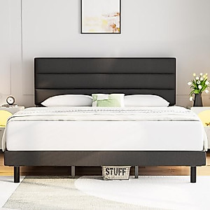 IYEE NATURE Full Size Bed Frame with Headboard,Sturdy Platform Bed with Wooden Slats Support,No Box Spring,Mattress Foundation,Easy Assembly,Dark Grey