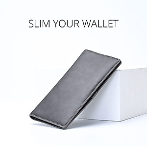 Alldaily Ultra Slim Thin Leather Women Wallet RFID Blocking Credit Card Holder Bifold Long Ladies Billfold (Grey)