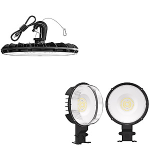 CINOTON 42W LED Barn Light Dusk to Dawn Outdoor Lighting, Black 2 Pack & 155W LED High Bay Light