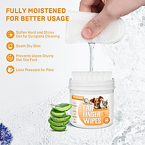 Kopmath Dog Ear Wipes, Ear Cleaner Finger Wipes for Dogs & Cats, Gently Remove Earwax & Odor, Soothe Ear Itching and Infection, Easy to Use, Natural Cat Ear Wipes for Dogs, 50 Count, Coconut Scent