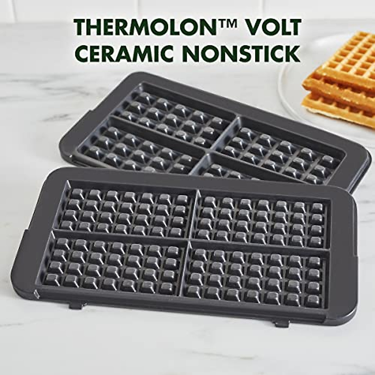 GreenPan Healthy Ceramic Nonstick Reversible Waffle Plates for 6-in-1 Contact Grill and Griddle, Dishwasher Safe, PFAS-Free