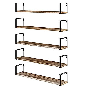 Wallniture Avila 24" Floating Shelves for Wall, Kitchen Organization & Office Shelves, Bookshelf for Living Room Decor, Laundry Room Shelves Set of 5 Burnt Finish
