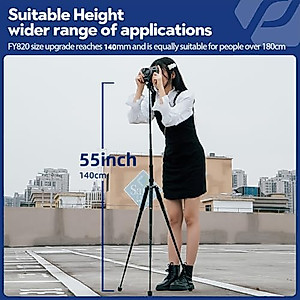 Fotopro Mini Tripod, 55" Lightweight Compact Travel Tripod with Ball Head Phone Mount Detachable Selfie Stick, Aluminum Camera Phone Tripod Max Load up to 8.8 lbs, FY810 Black