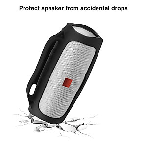 Silicone Case for JBL Charge 4 Portable Waterproof Wireless Bluetooth Speaker, TXEsign Travel Carrying Case Protective Pouch Cover with Handle Adjustable Shoulder Strap and Phone Holder Stand (Black)