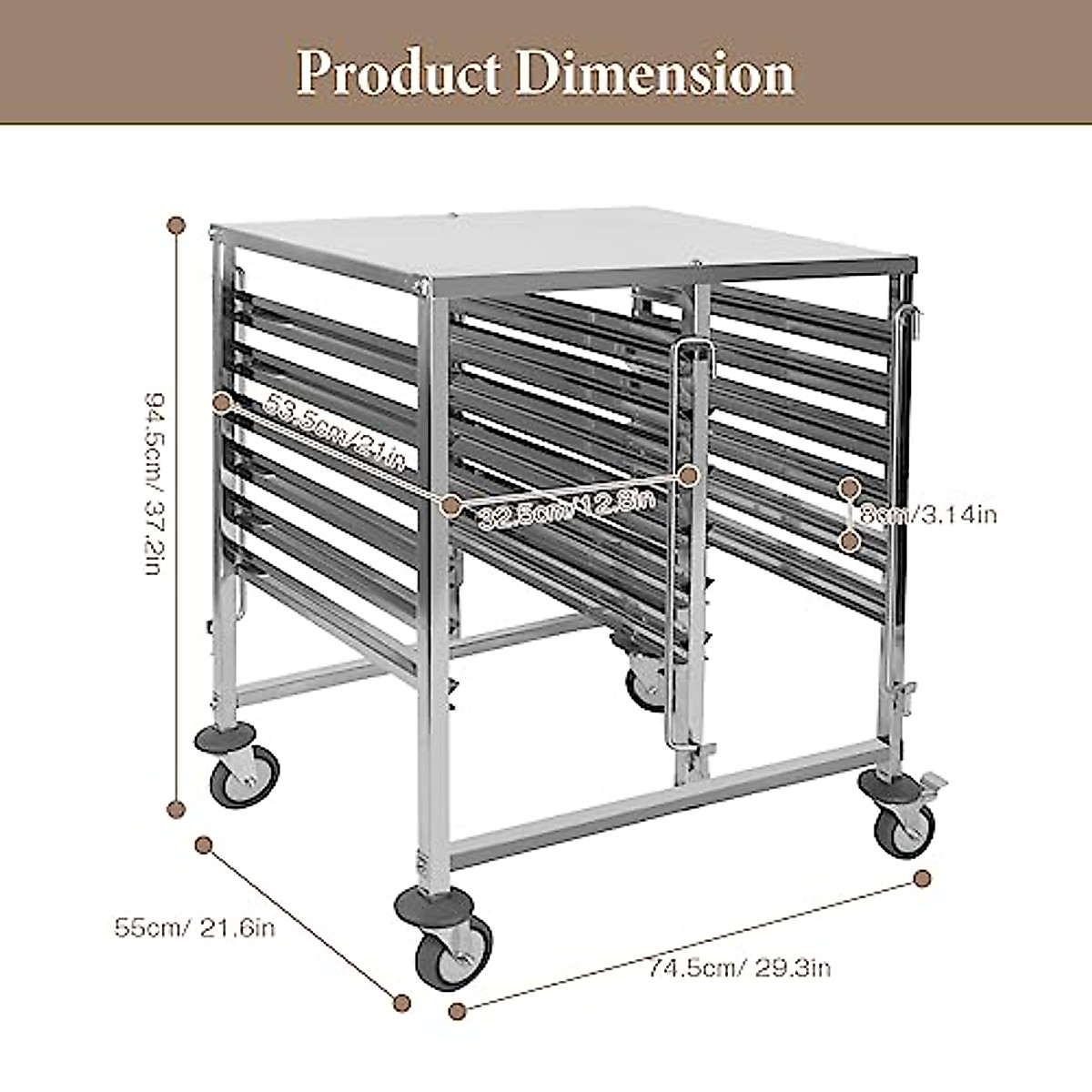 BriSunshine 2 Row Bakery Bun Pan Rack,2x6 Tiers Stainless Steel Sheet Pan Rack Trolley with Wheels & Top Table,Commercial Cooling Storage Rack Cart for Kitchen Restaurant,29.3" Lx21.6 Wx37.2 H