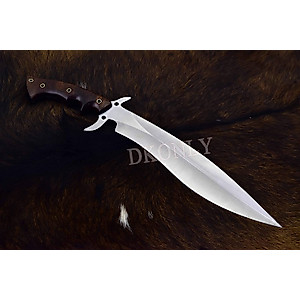 DKONLY-BLADES USA: Custom Handmade D2 Steel Full Tang Hunting Barong Camp Knife with Rose Wood Handle & Leather Sheath (AM46), Brown, Full Size 17.5'' Handle Size 5.5'' Blade Size 12''