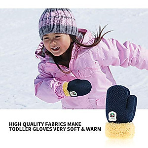 ORVINNER 3 Pairs Toddler Gloves Baby Boys Girls Winter Warm Sherpa Lined Knit Gloves Kids Mittens Black/Grey/Navy Pack