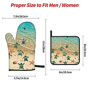 Turtle Oven Mitts and Pot Holders Heat Resistant 4 Pcs Sets Waterproof Non-Slip for BBQ Cooking Baking Grilling