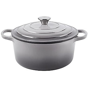 Alathote 6 Quart Enameled Cast Iron Dutch Oven with Lid - Big Dual Handles - Oven Safe up to 500°F - Classic Round Pot for Versatile Cooking Light Gray