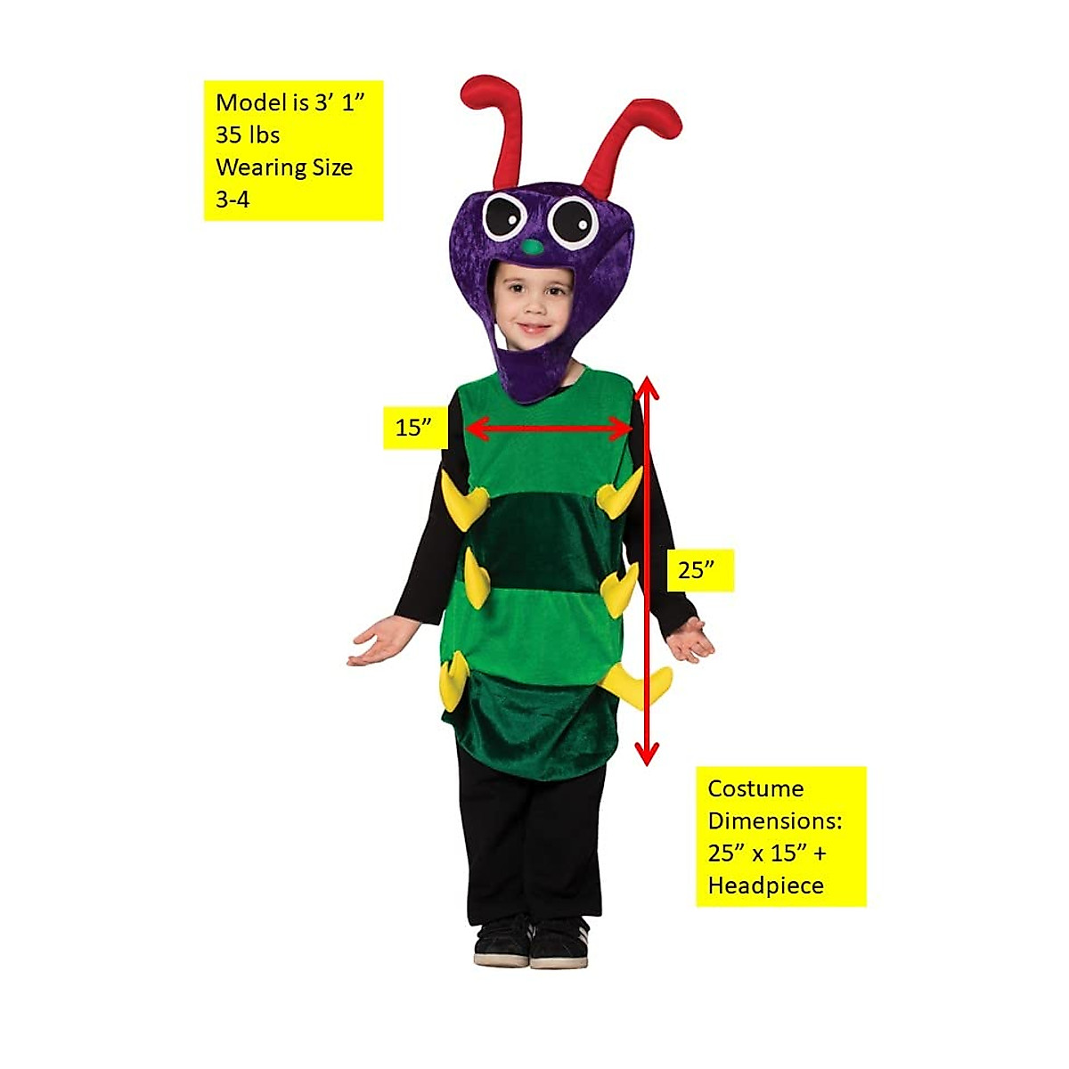 Rasta Imposta Caterpillar Reading Bookworm Halloween Costume, Child Size 3-4