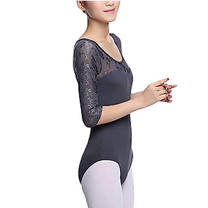Whitewed 3/4 Sleeve Lace Leotard Women Adult Dancewear Stretch Stage Performance Bodysuit
