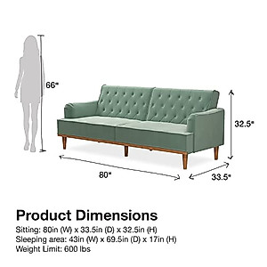 Mr. Kate Stella Vintage Convertible Sofa Bed Futon, Teal Velvet