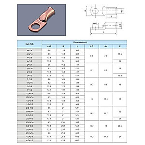 10 Pcs Copper Lugs Ring Terminals Connectors, 3/8” Stud Size for 4 AWG Wire. Battery Cable Ends
