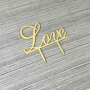 JIEEIN Love Cake Topper - Wedding/Engagement/Bridal Shower/Anniversary/Birthday/Bachelorette/Confession Party Decorations Supplies (Mirror Gold Acrylic)
