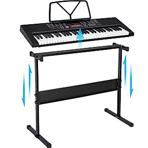 Saturnpower 61-Key Portable Electronic Keyboard Piano with Built In Speakers, Headphones, Microphone, Dual Power Supply, Piano Stand, Music Sheet Stand and Stool for Beginner (Kid & Adult) Black