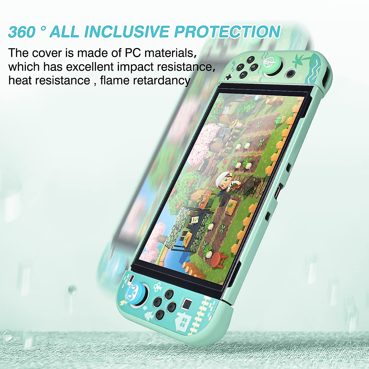 DLseego Animal Crossing Switch OLED Case Protective Cover Dockable Hard Shell Joy Con Skin Accessory With 4PCS Thumb Grips Caps and 2PC Screen Protectors