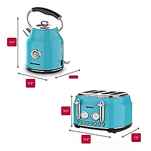 Homeart Chelsea Collection - Cordless Kettle With Temperature Gauge and 4-Slice Toaster with Adjustable Browning Control - Stainless Steel Retro Design, Turquoise