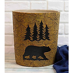 Ebros Wildlife Rustic Black Bear Roaming Pine Trees Forest Silhouette Bathroom Accent Resin Figurine Accessories Western Country Cabin Lodge Decorative (Waste Basket Trash Bin)