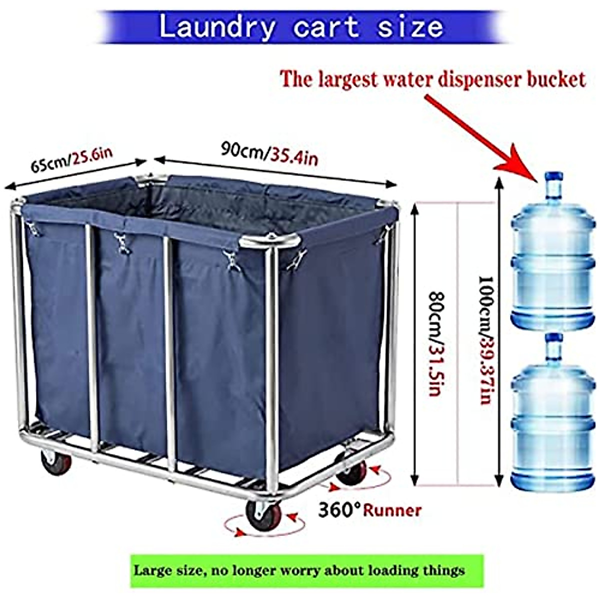 CXWAWSZ Laundry Cart on Wheels Commercial 12 Bushel Heavy Duty Laundry Cart Large Metal Industrial Laundry Baskets with Steel Frame and Waterproof Oxford Cloth, 300 Lbs Weight Capacity