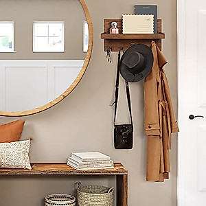 TITIANTY Mail and Key Holder Wall Mounted: Wooden Mail Organizer Key Hanger with 5 Hooks - Small Key Hanging Rack Rustic Home Decor for Entryway Farmhouse Kitchen