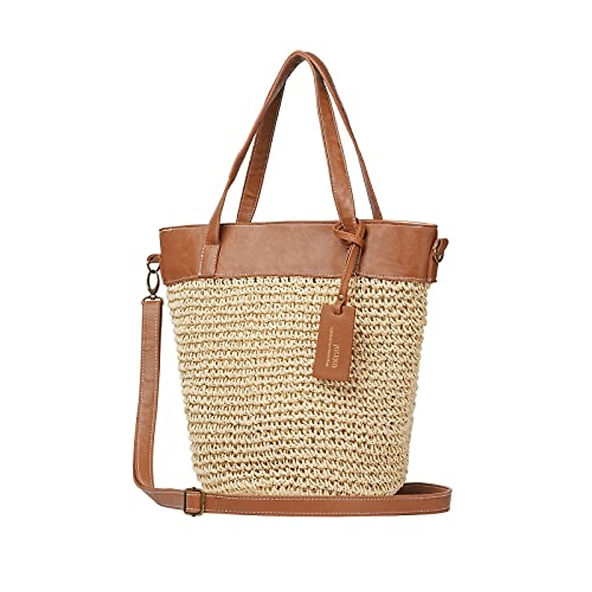Straw Handbag for Women, JOSEKO Weaving Shoulder Bag Outdoor Casual Cross Body Bag Top Handle Satchel Off White 12.60''L x 7.87''W x 11.02''H
