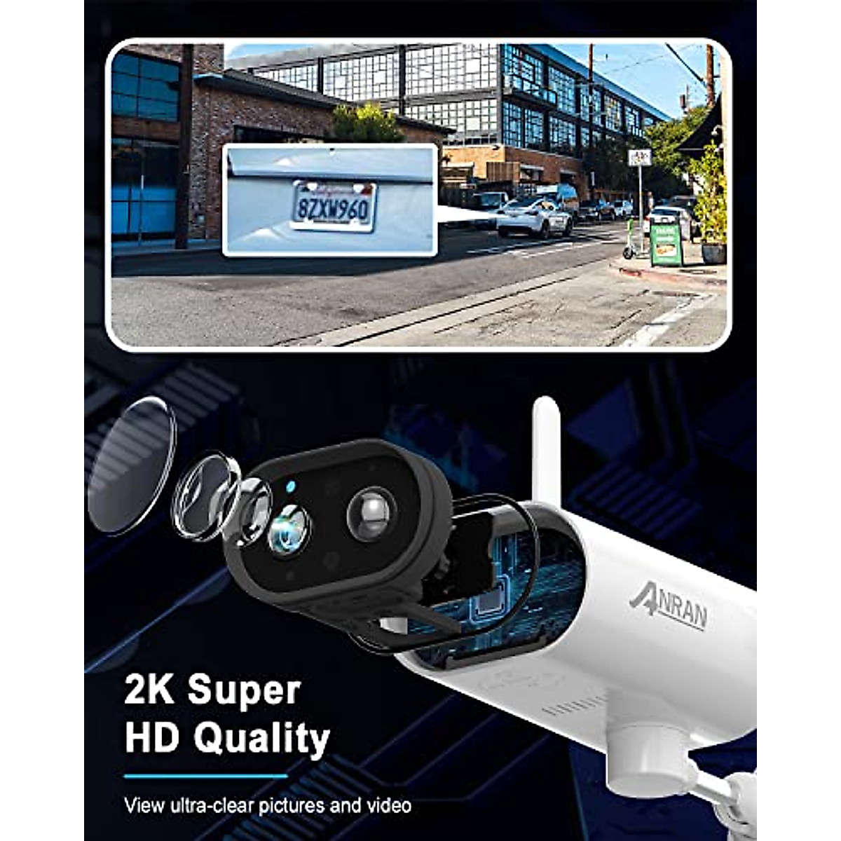 ANRAN Security Cameras Wireless Outdoor with PR 180°, 2K Solar Security Camera Outdoor with Solar Panel, PIR Human Detection, 2-Way Talk, Night Vision, IP65 Waterproof, Compatible with Alexa, S2 White