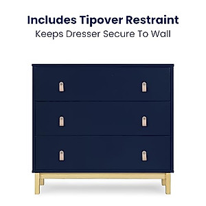 Delta Children babyGap Legacy 3 Drawer Dresser with Leather Pulls and Interlocking Drawers, Navy/Natural