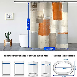 4Pcs Bathroom Shower Curtain Sets with Rugs,Modern Orange and White Painting Art Bathroom Sets with Shower Curtain and Rugs and Accessories