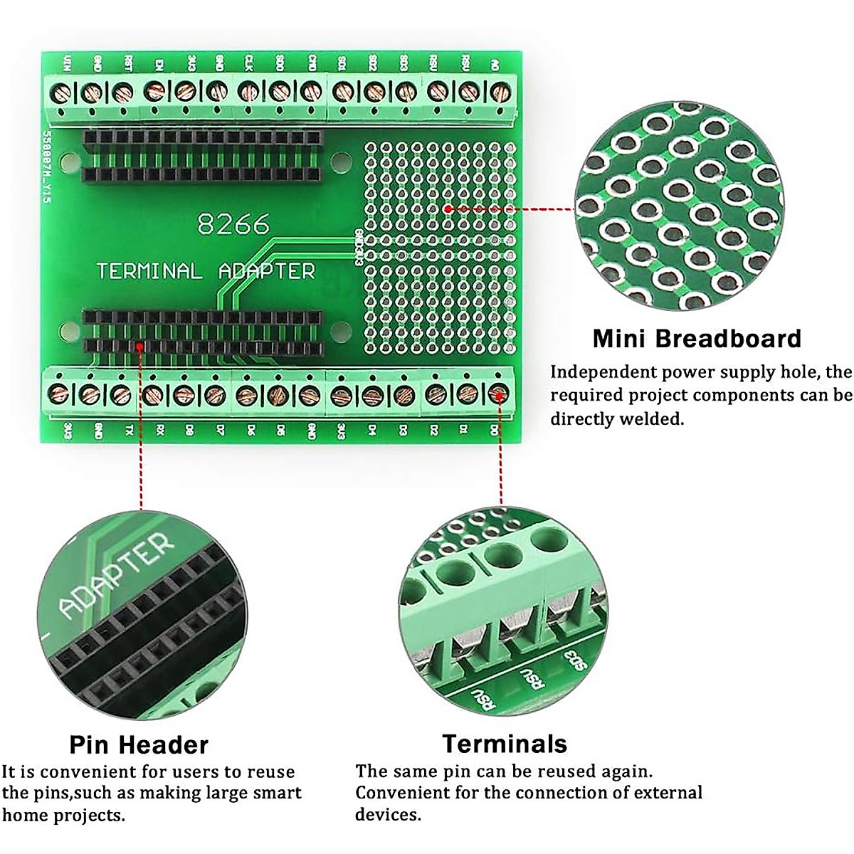 KeeYees 2pcs Expansion PCB Board with Screw Terminal Block Pin Header for ESP8266 for NodeMCU Development Board