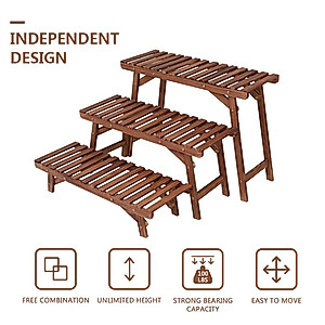 Ufine Freestanding 3 Tier Ladder Shelf Wood Plant Stand Indoor Outdoor Plant Display Rack Flower Pot Holder Planter Organizer