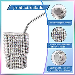 INSTOME Bling Mini Tumbler Shot Glass,3oz Shot Glass Tumbler,Diamond Tumbler Shot Glass with Straw,Glitter Small Shot Glass Tumbler for Serving Spirits,Travel,Camping(1pcs) (cai)