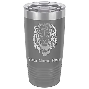 LaserGram 20oz Vacuum Insulated Tumbler Mug, Lion Head, Personalized Engraving Included (Gray)