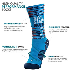 ChalkTalkSPORTS Swim Athletic Mid-Calf Woven Socks | Eat Sleep Swim Lanes Socks | Blue