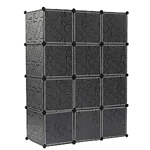 Unknown1 12-Cube DIY Closet Organizer Storage Shelves Book Bookcase Black Plastic No Tools Assembly