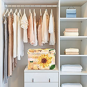 innewgogo Sunflowers Butterflies Storage Bins with Lids for Organizing Foldable Storage Box With Lid with Handles Oxford Cloth Storage Cube Box for Study Room