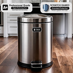 Recycle and Trash Stickers for Trash Cans - Black Premium Vinyl Recycling Bin Labels – 4 Pack - 4.75" by 2.25" Decals Logo - Waste Signs for Home Kitchen or Office Bins Indoor/Outdoor Use