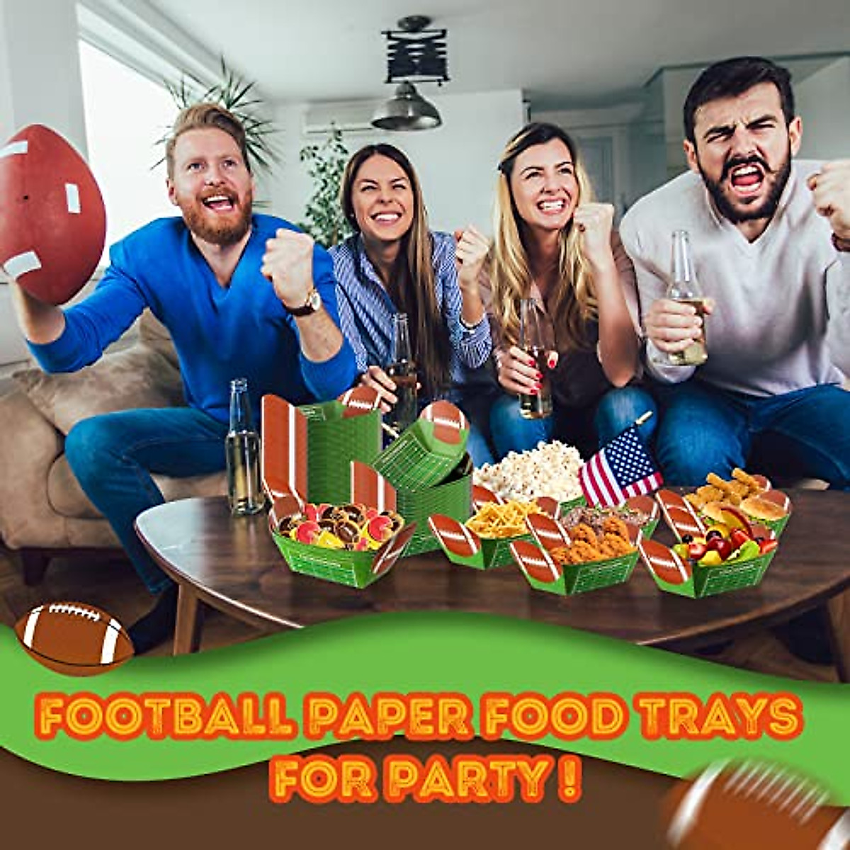 Crtiin 200 Pieces Football Paper Bowl Football Snack Bowls Football Party Supplies Food Trays Nacho Trays Disposable Serving Trays for Football Tailgate Party Decorations (Football)