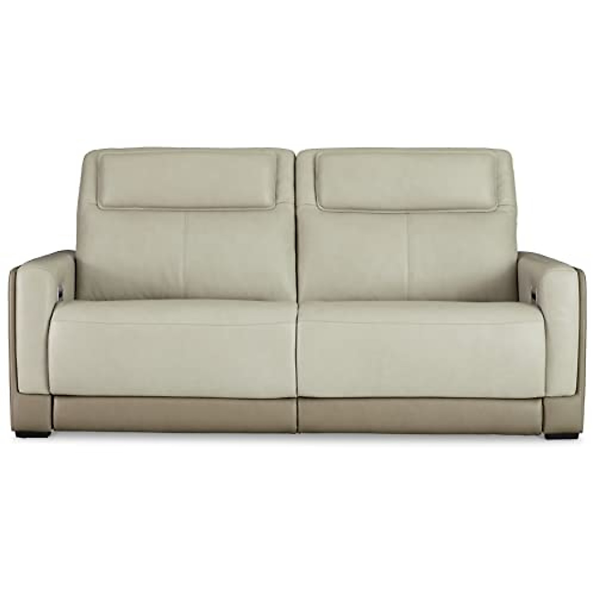 Signature Design by Ashley Battleville Contemporary Leather 2 Seat Power Reclining Sofa with Adjustable Headrest, Light Gray
