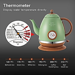Electric Kettle with Thermometer Stainless Steel 1.5L 1000W Gooseneck Pour Over Coffee Tea Kettle, Hot Water Boiler Heater with Water Temperature Display Quick Heating Boiling Water 110V US Plug Green