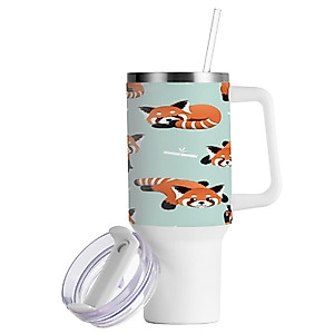 Blueangle 40 oz Cute Red Panda Tumbler with Handle and Straw Lid, Insulated Cup Reusable Stainless Steel Water Bottle Travel Mug（739）