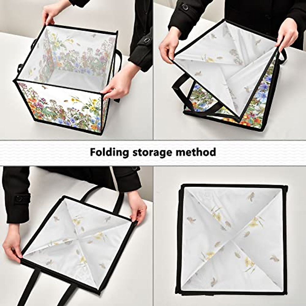 Kigai Flowers and Animals Cube Storage Bins, 13x13x13inch Collapsible Fabric Storage Cubes Organizer with Handles Decorative Storage Baskets for Home, Shelf, Closet