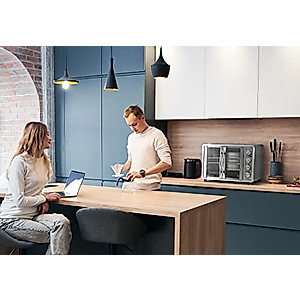 Elite Gourmet ETO4510B French Door 47.5Qt, 18-Slice Convection Oven 4-Control Knobs, Bake Broil Toast Rotisserie Keep Warm, Includes 2 x 14" Pizza Racks, Stainless Steel