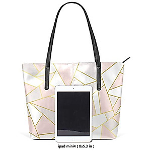 MNSRUU Tote Bag for Women Rose Gold Pink Geometry Marble Shoulder Bag Big Capacity PU Leather Handbag