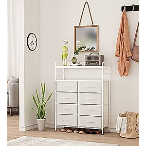 SAILUN Dresser 8 Drawers with Double Shelf, Tall Storage Organizer Unit for Bedroom/Living Room/Entryway, Wooden Front and Top, White